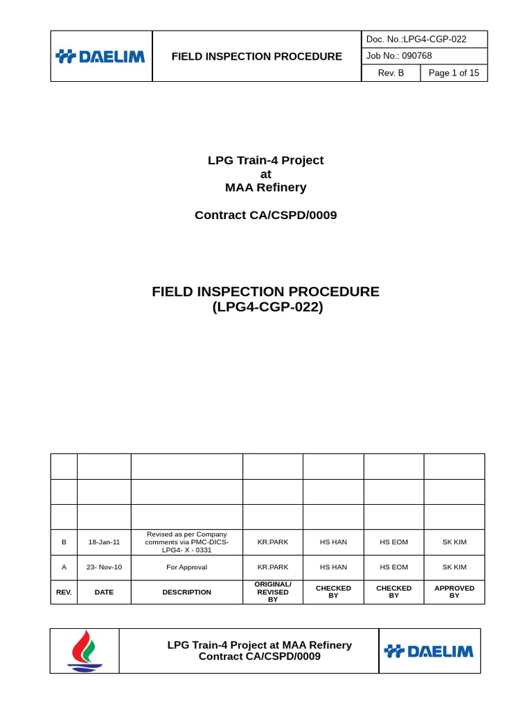 LPG Train-4 Field Inspection Procedure | PDF | Specification (Technical ...