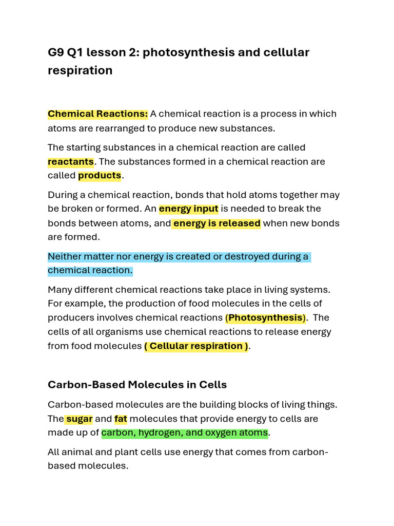 G9 Q1 Lesson 2 Photosynthesis | PDF | Photosynthesis | Cellular Respiration