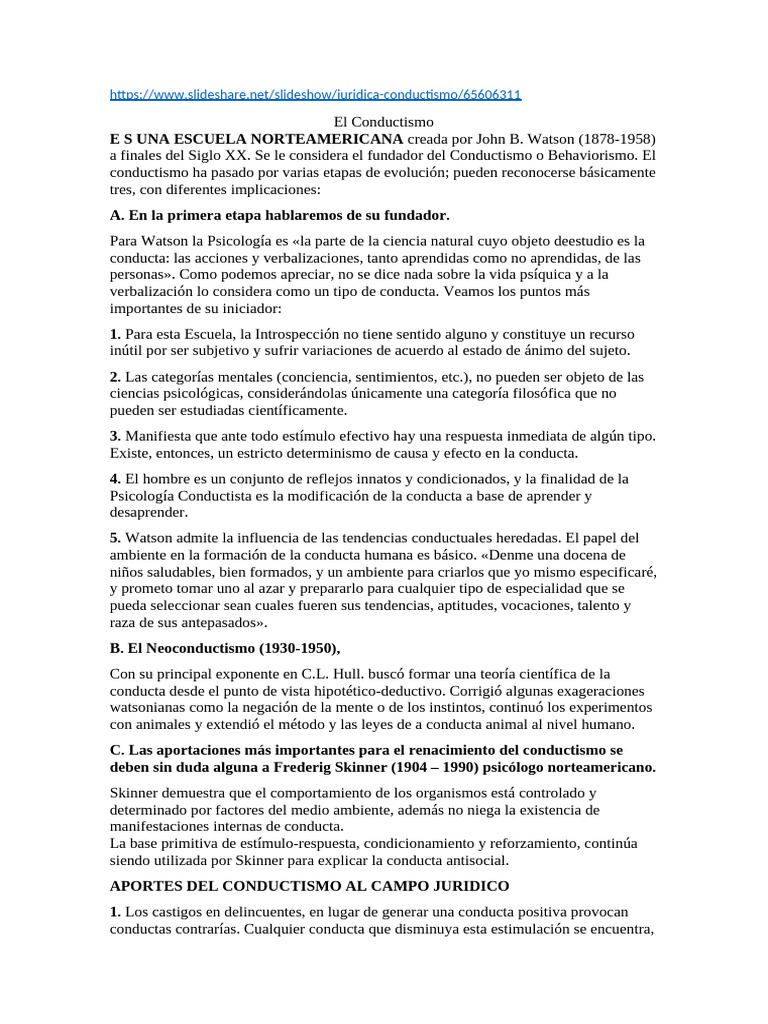 Conductismo | PDF | Behaviorismo | Comportamiento