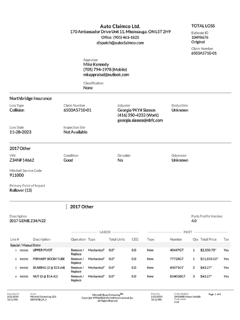 DamageEstimate Stocknumber | PDF