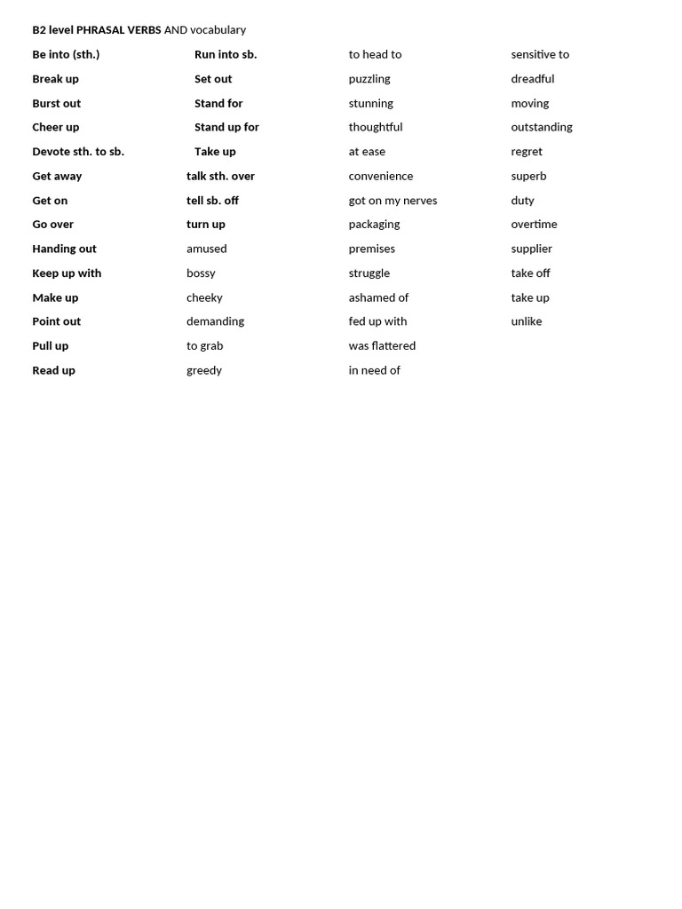 B2 Phrasal Verbs & Vocabulary List | PDF