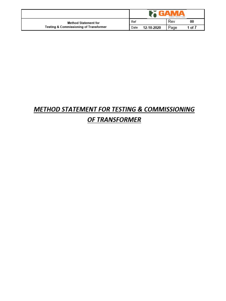 Ms For Testing And Commissioning Of Transformer Pdf Transformer Voltage