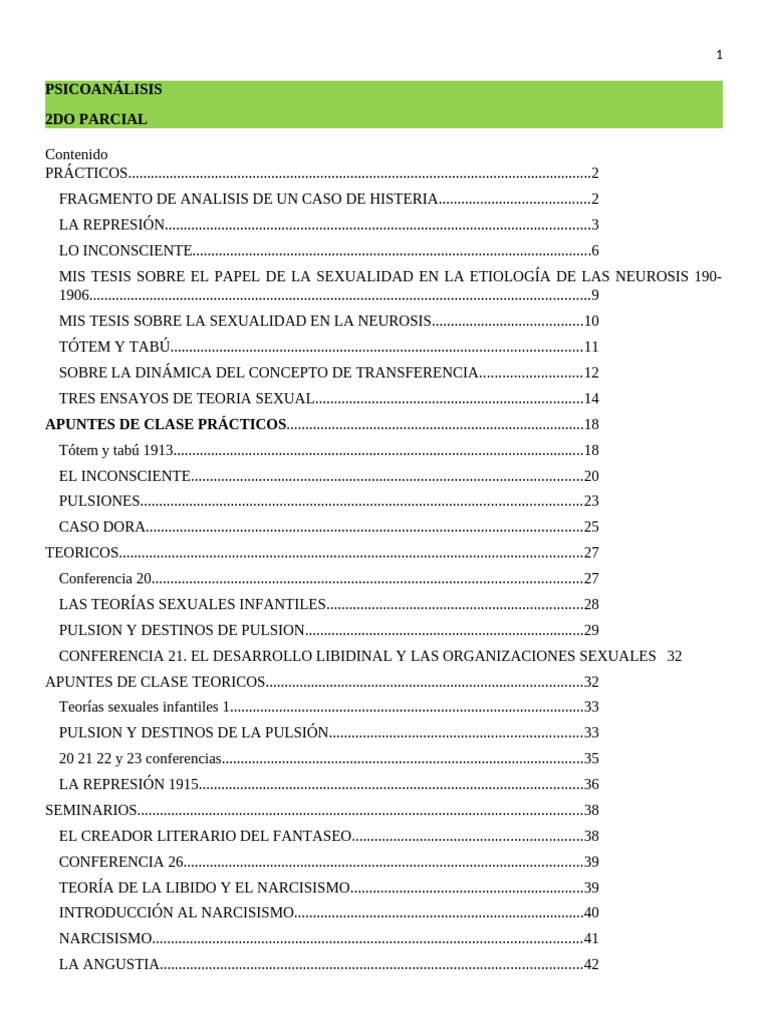 RESUMEN SEGUNDO PARCIAL PSICOANALISIS | PDF | Neurosis | Mente inconsciente