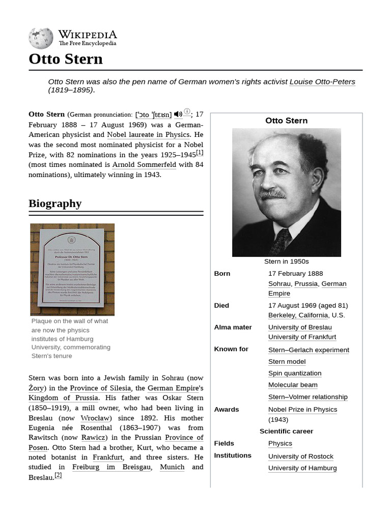 Otto_Stern | PDF | Physical Sciences | Physics
