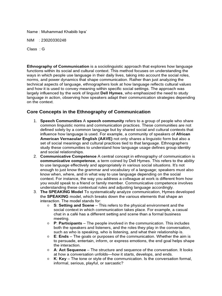 Ethnography of Communication | PDF | Ethnography | Communication