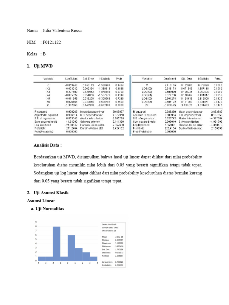 Analisis Uji MWD dan Asumsi Klasik Statistik | PDF