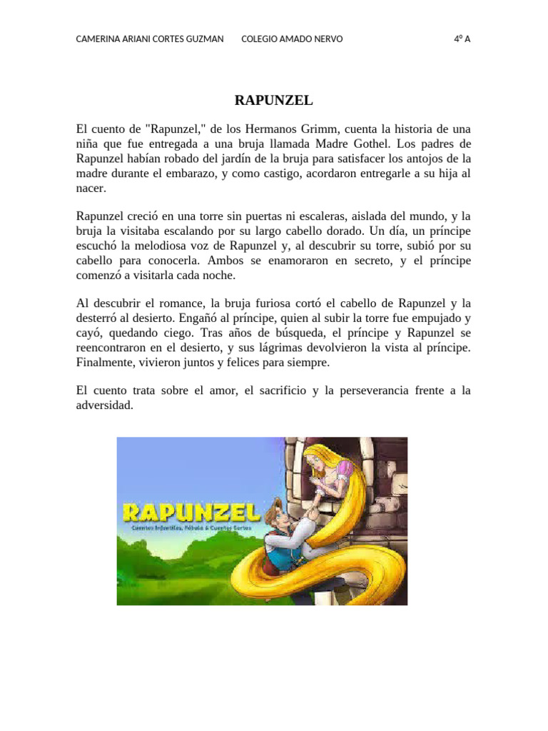 Resumen del cuento de Rapunzel | PDF
