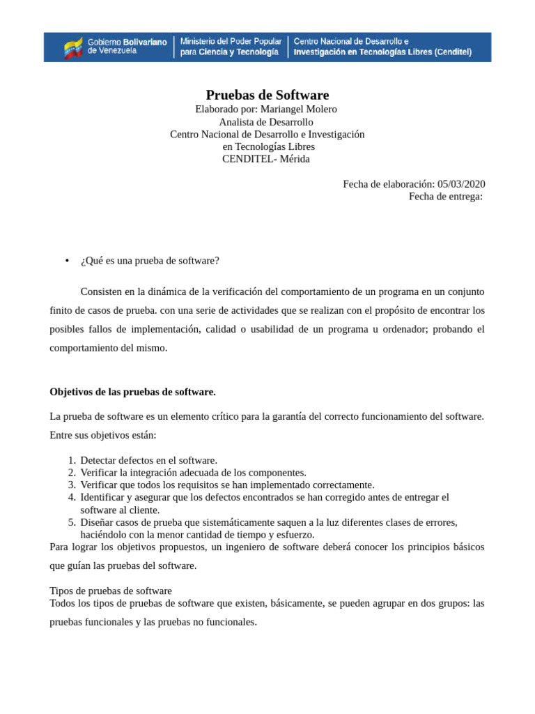 Tipos y Objetivos de Pruebas de Software | PDF | Software | Pruebas de ...