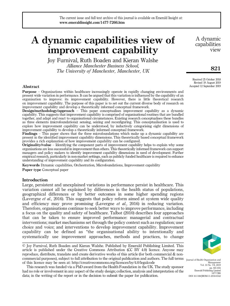 A Dynamic Capabilities View of Improvement Capability | PDF | Business ...