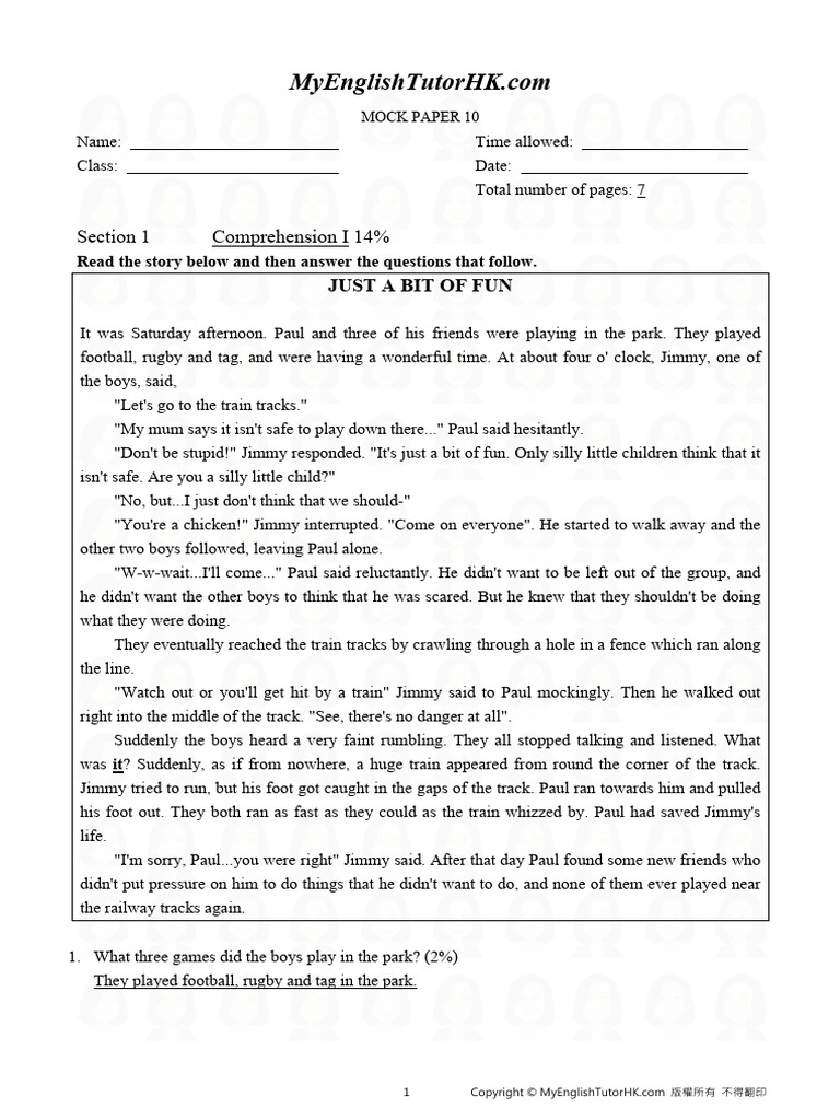 Level 5 Mock Paper 10 Answer | PDF | Linguistics