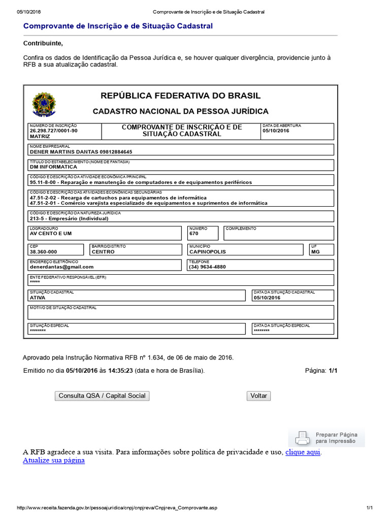 Comprovante de Inscrição e de Situação Cadastral | PDF