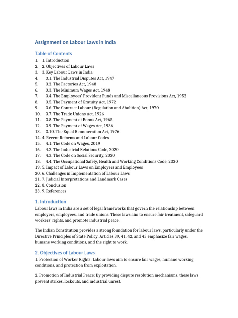Labour_Laws_Assignment | PDF | Labour Law | Employment