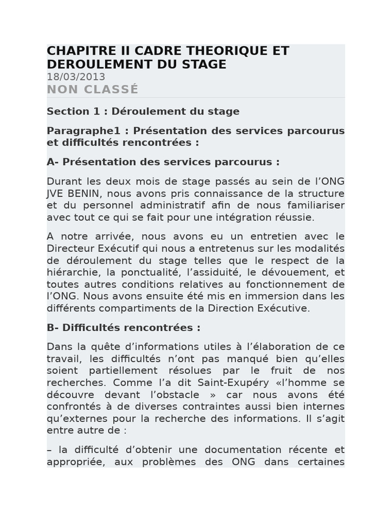 Cadre et Déroulement du Stage | PDF | Comptabilité | Immobilisations