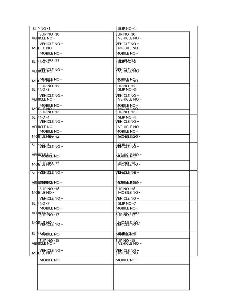 Slip Number Record List | PDF