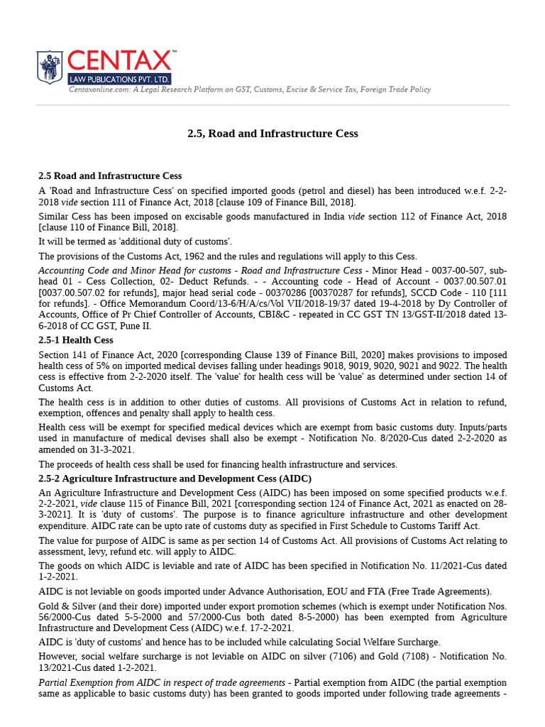 2024_01_30T00_00_Commentary___2_5__Road_and_Infrastructure_Cess | PDF | Customs | Value Added Tax