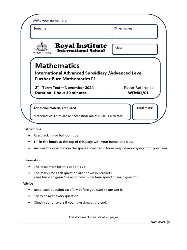 RI_MS_Mathematics_FP1_11_Edexcel_T1_280924_VF | PDF | Equations ...