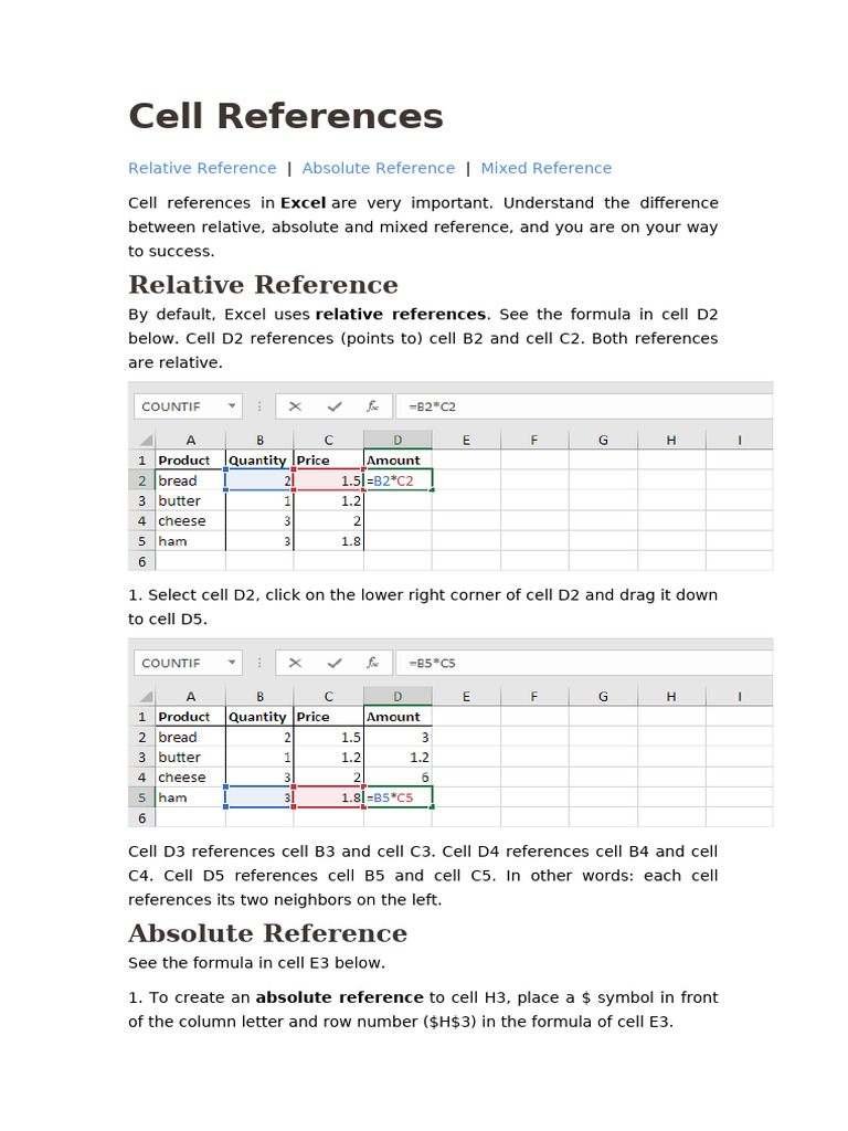 Cell References in Excel | PDF | Hyperlink | World Wide Web