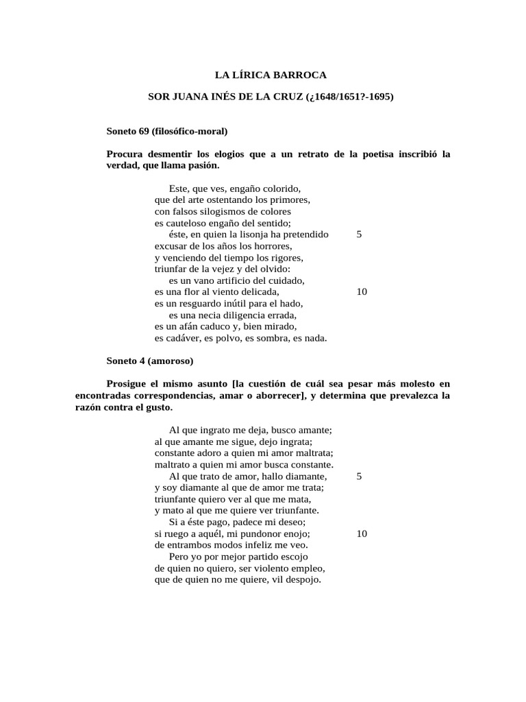 Poesía de Sor Juana Inés de la Cruz | PDF