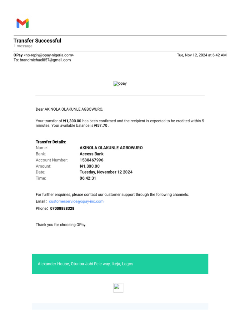 Gmail - Transfer Successful | PDF
