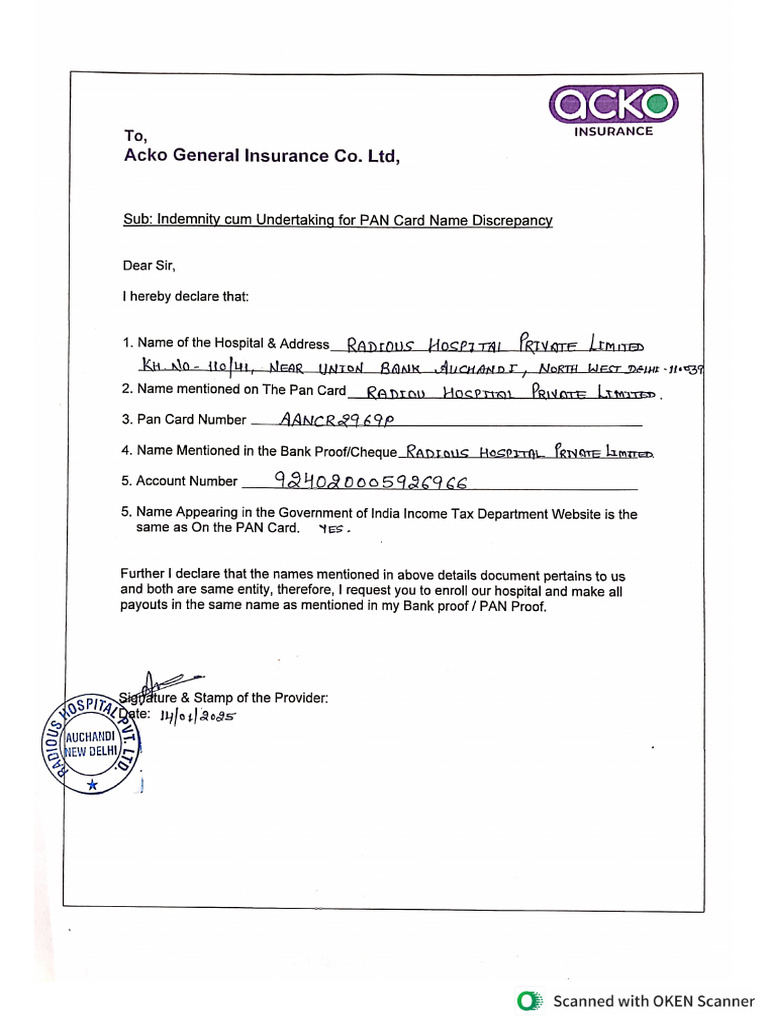 Undertaking For PAN Card | PDF