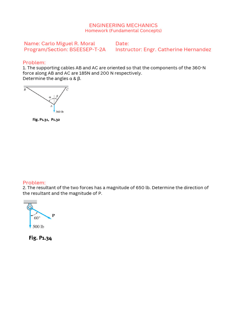Engineering Mechanics Homework Solutions | PDF