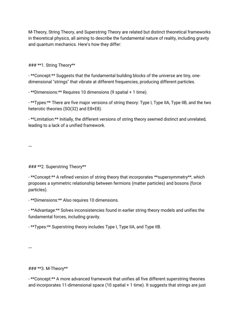 Various String Theories Pdf String Theory Dimension