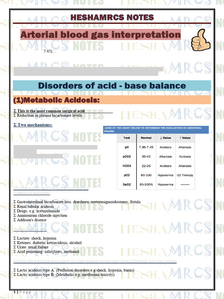 ABG & Electrolyte UPDATED Notes | PDF | Medical Specialties