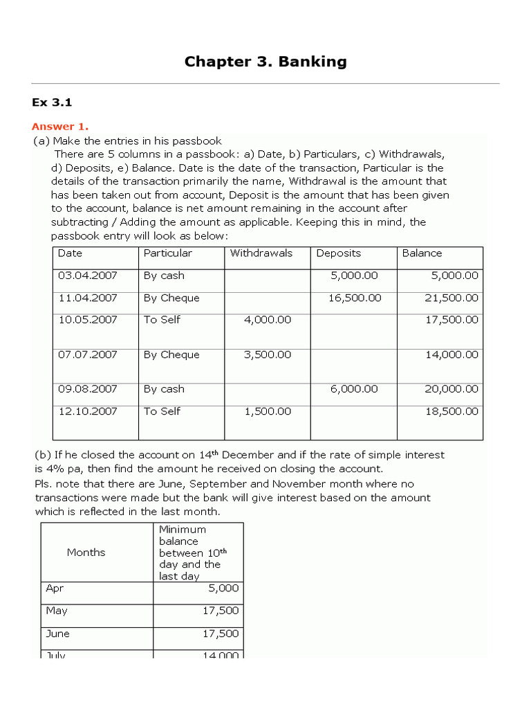 Banking Chapter Exercises | PDF