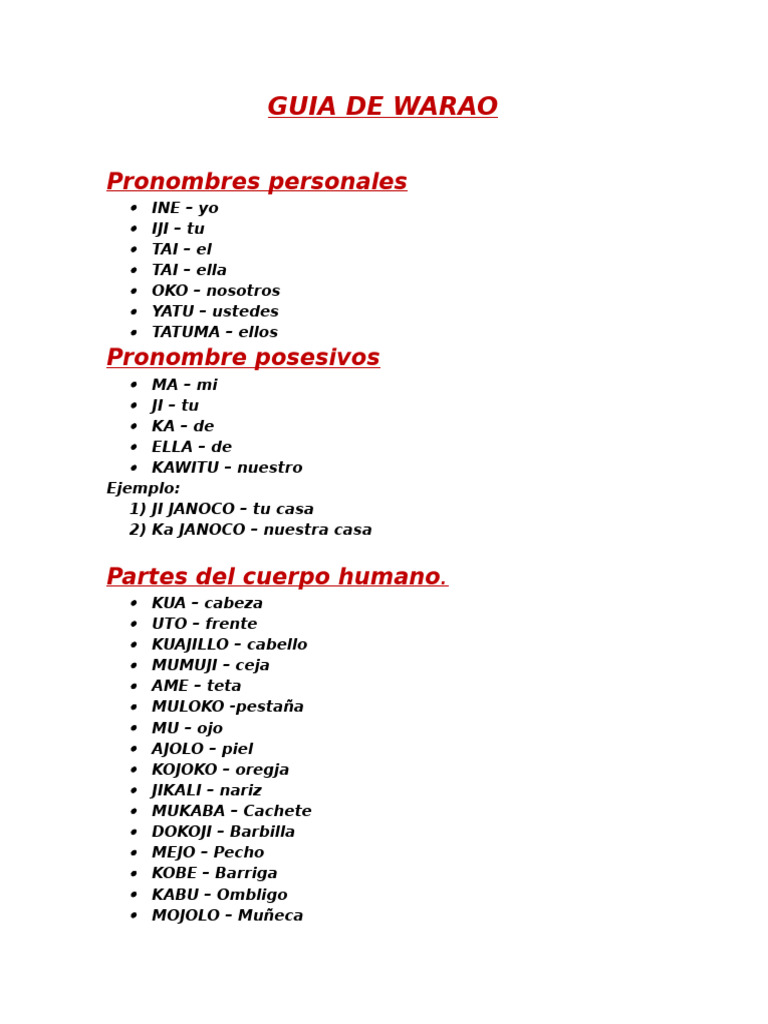 Vocabulario Básico en Warao | PDF