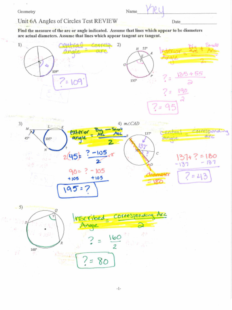 Geo - KEY - Unit 6A Test Review | PDF