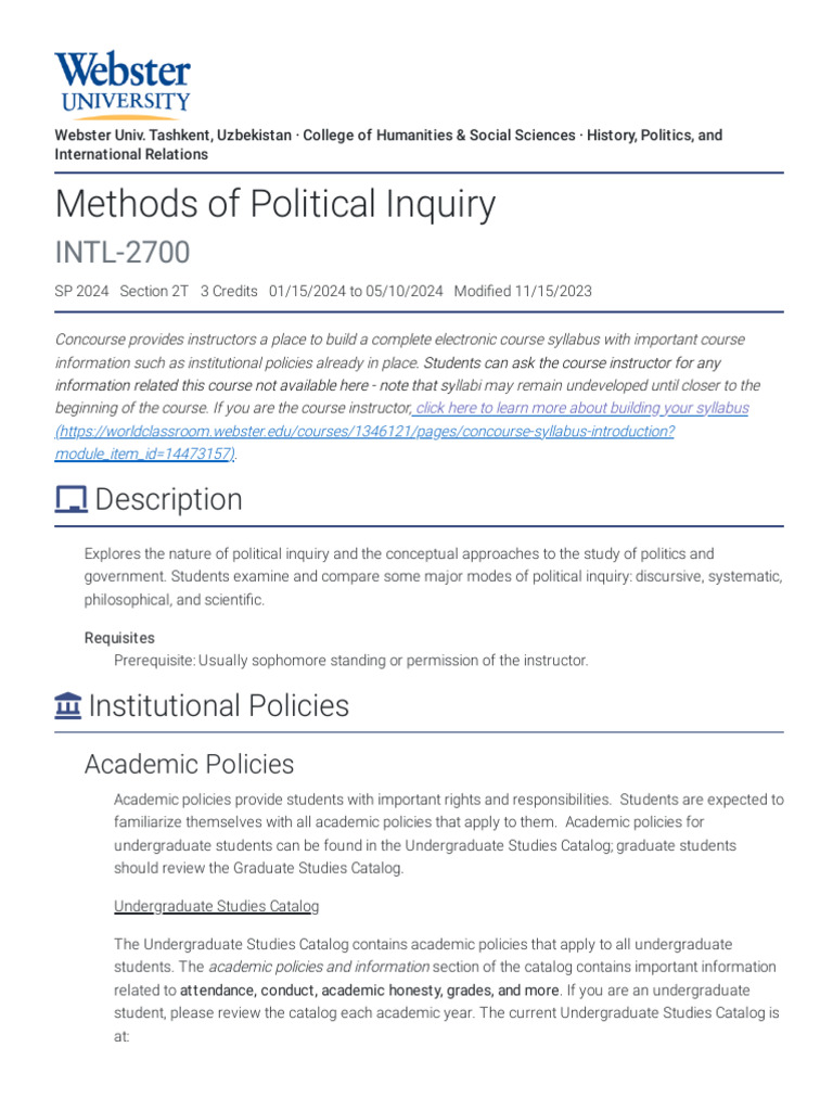 Methods of Political Inquiry INTL 2700 SP 2024 | PDF | Academic ...