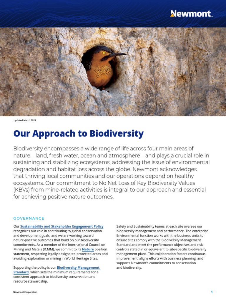 Newmont's Biodiversity Management Strategy | PDF | Biodiversity ...