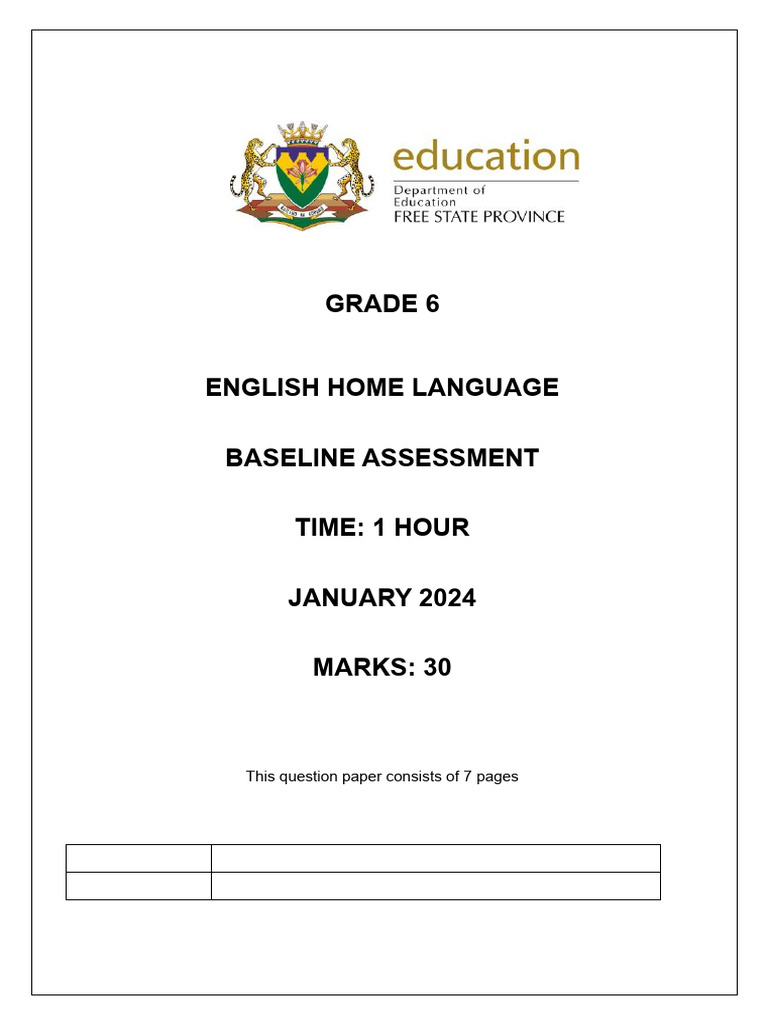 Grade 6 English Baseline Assessment 2024 | PDF | Adverb | Language Families