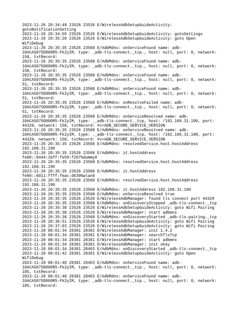 Wireless ADB Setup Log Analysis | PDF