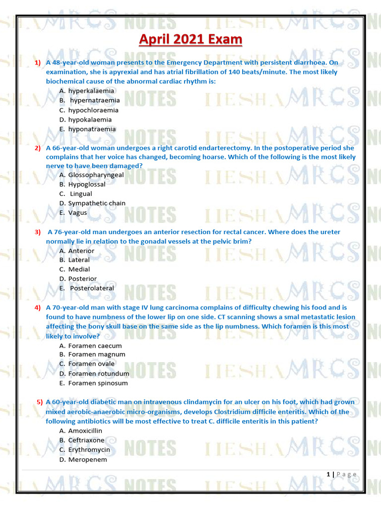 Medical Exam Questions and Answers | PDF | Aorta | Norepinephrine