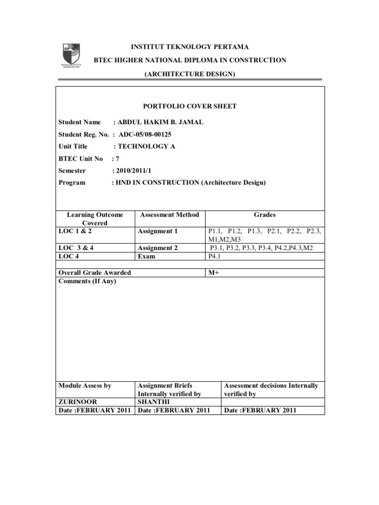 Portfolio Cover Sheet | PDF