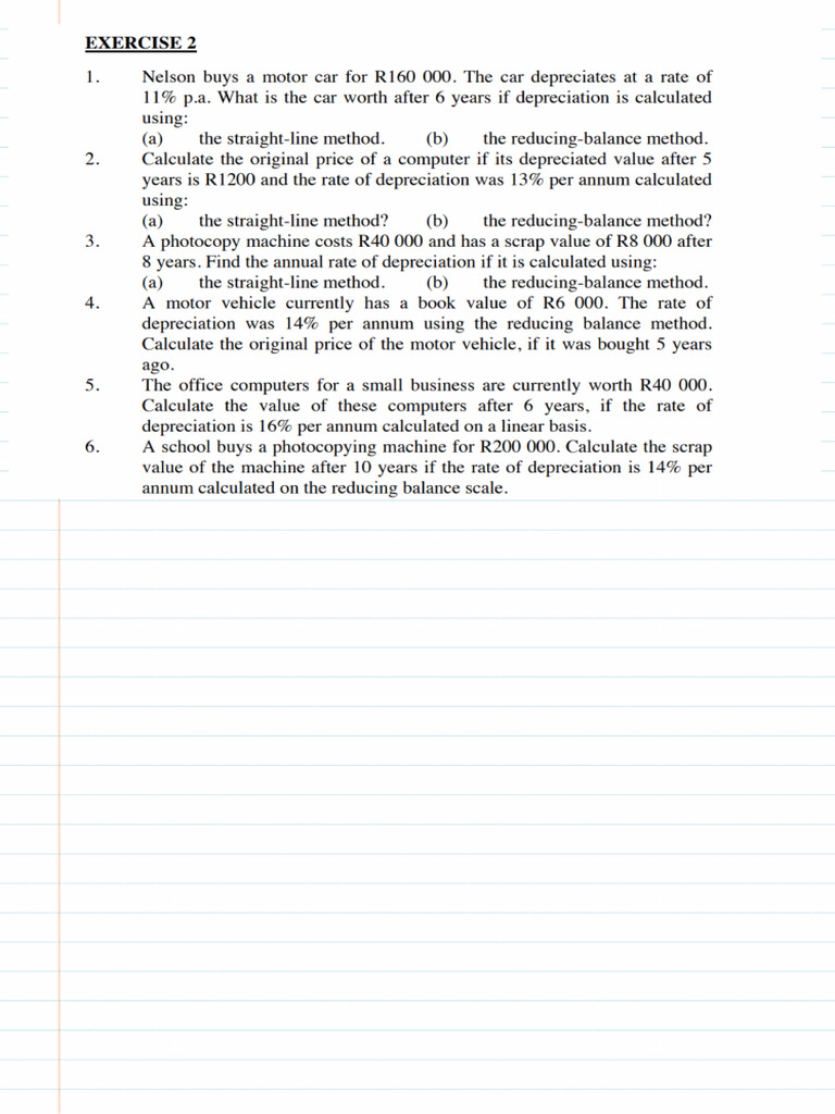 Grdae11 Mathematics Depreciation Worksheet | PDF