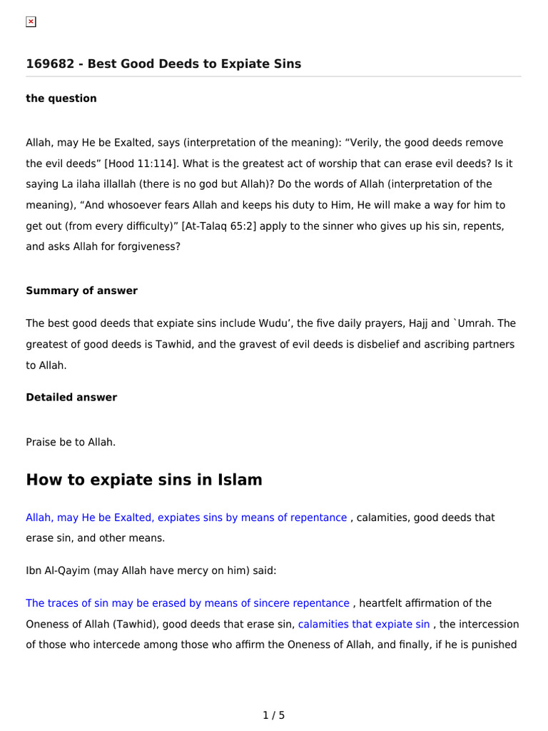 Best Good Deeds To Expiate Sins | PDF | God In Islam | Tawhid