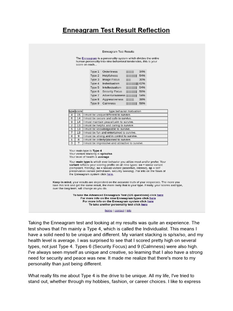 Enneagram Test Result Reflection - Nick-Lemy Kayiranga | PDF