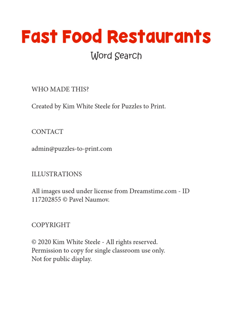 fast-food-restaurants-word-search | PDF | Word Search | Word Puzzles