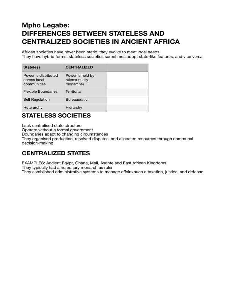 Stateless Vs Centralized Societies | PDF