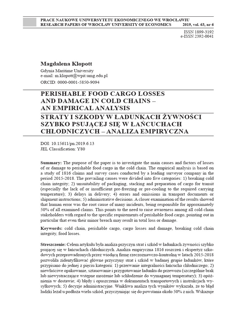 Perishable Food Cargo Losses and Da | PDF | Cargo | Shelf Life