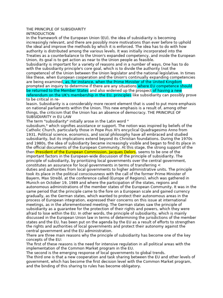 The Principle of Subsidiarity | PDF | European Union | Political Science