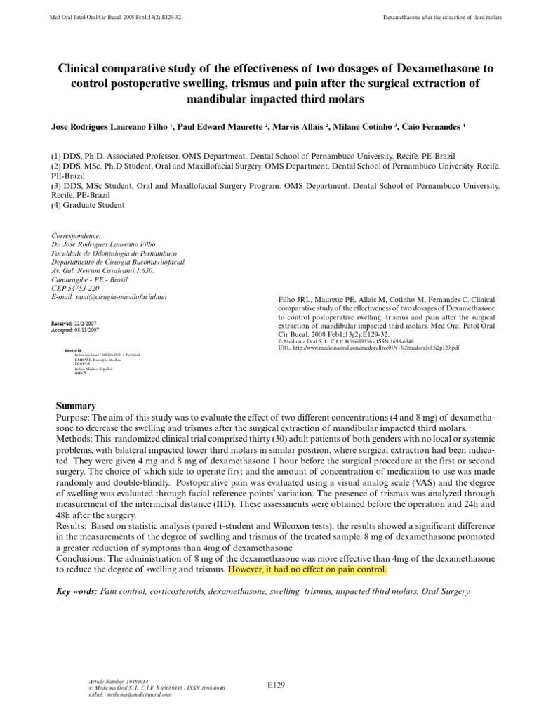 Dexamethasone Dosage in Tooth Extraction | PDF | Nonsteroidal Anti ...