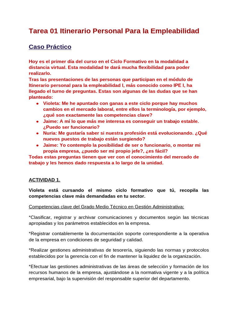 Tarea 01 Itinerario Personal para La Empleabilidad | PDF