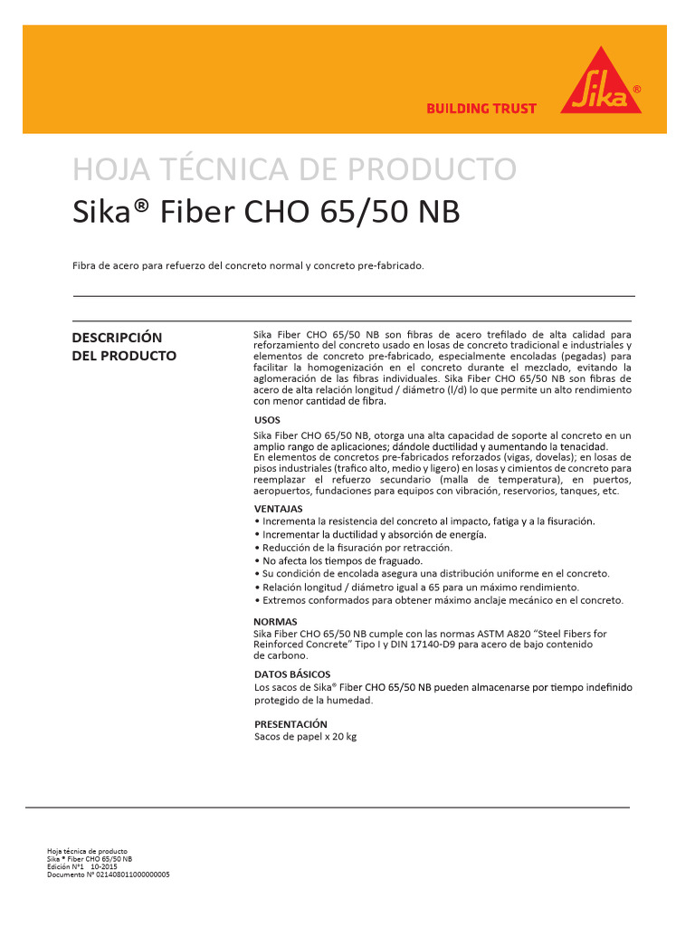 Sikafiber CHO 65-50 | PDF | Hormigón | Acero