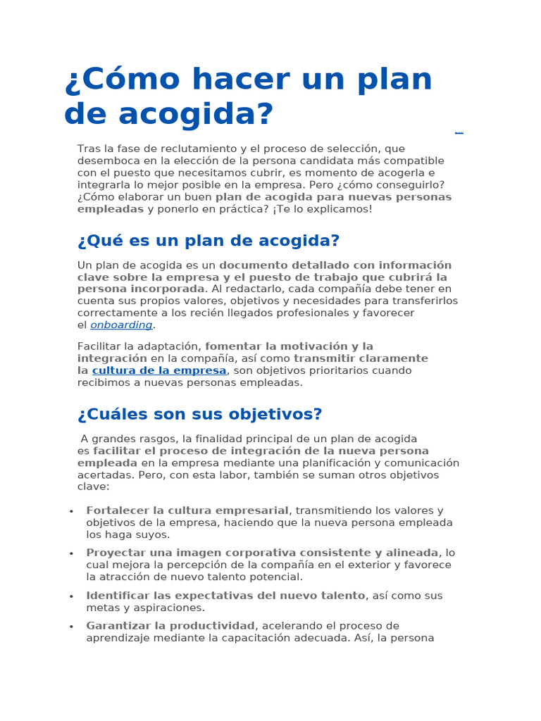 Cómo Hacer Un Plan de Acogida | PDF | Business | Gestión de recursos humanos