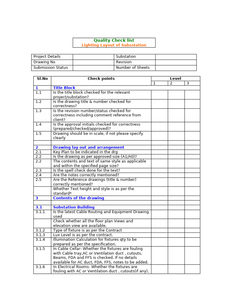 Substation Lighting Layout Checklist | PDF | Lighting | Ac Power Plugs And Sockets