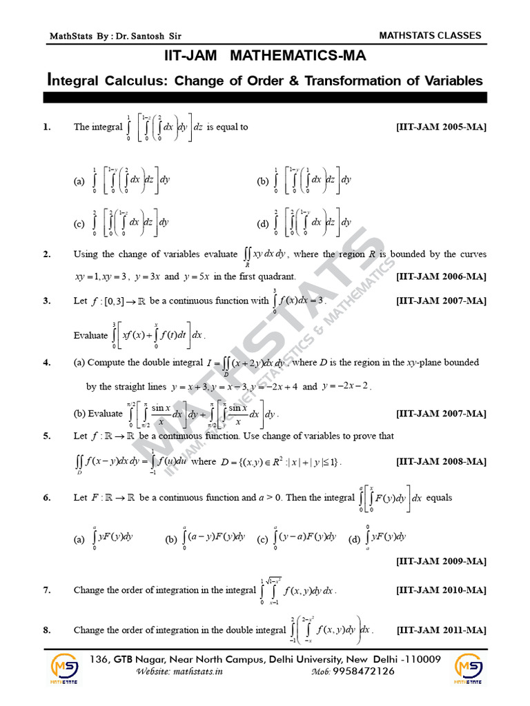 3-Change of Order - Transformation of Variables-1 | PDF | Mathematical ...