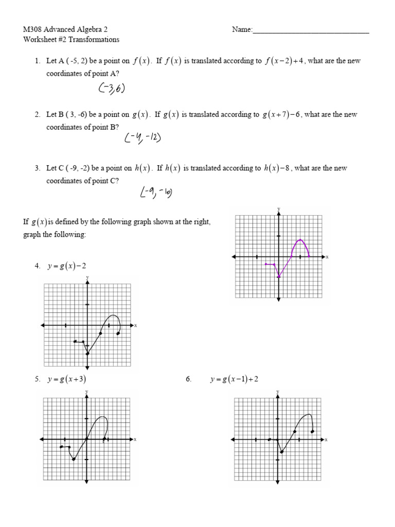 M308 Chapter 3B Worksheet 2 - With Graph | PDF